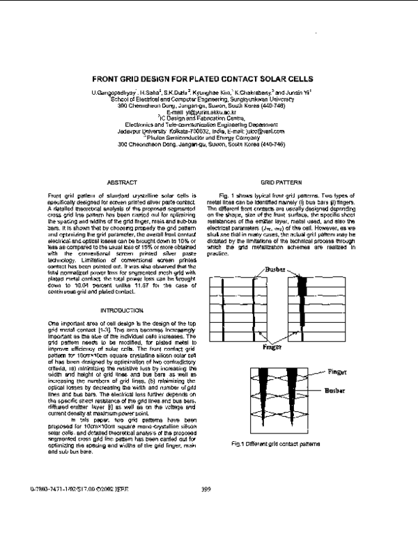 (PDF) Front grid design for plated contact solar cells | Junsin Yi ...