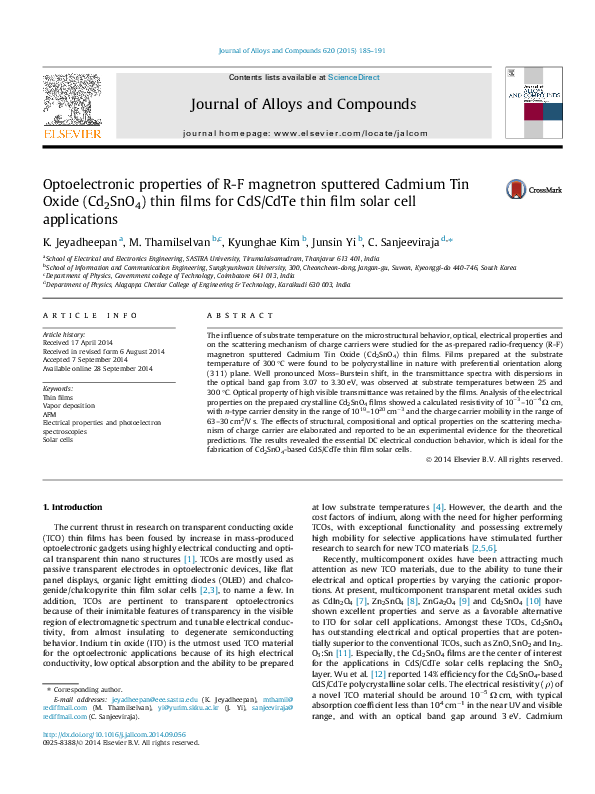 (PDF) Optoelectronic properties of R-F magnetron sputtered Cadmium Tin Oxide (Cd2SnO4) thin ...