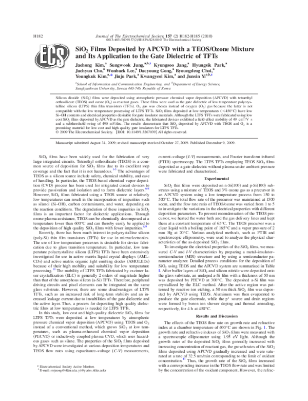 (PDF) SiO[sub 2] Films Deposited by APCVD with a TEOS/Ozone Mixture and ...