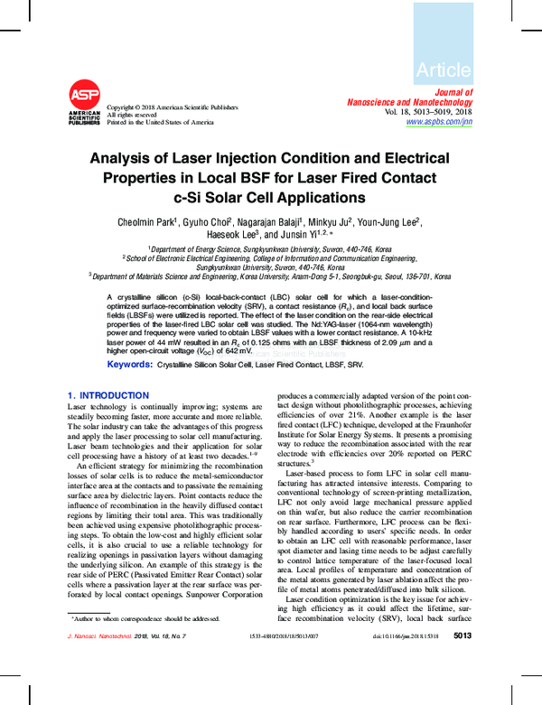 (PDF) Analysis of Laser Injection Condition and Electrical Properties ...