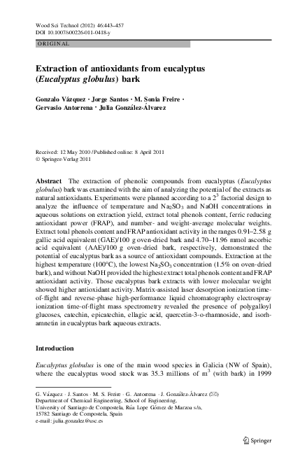 Pdf Extraction Of Antioxidants From Eucalyptus Eucalyptus Globulus Bark