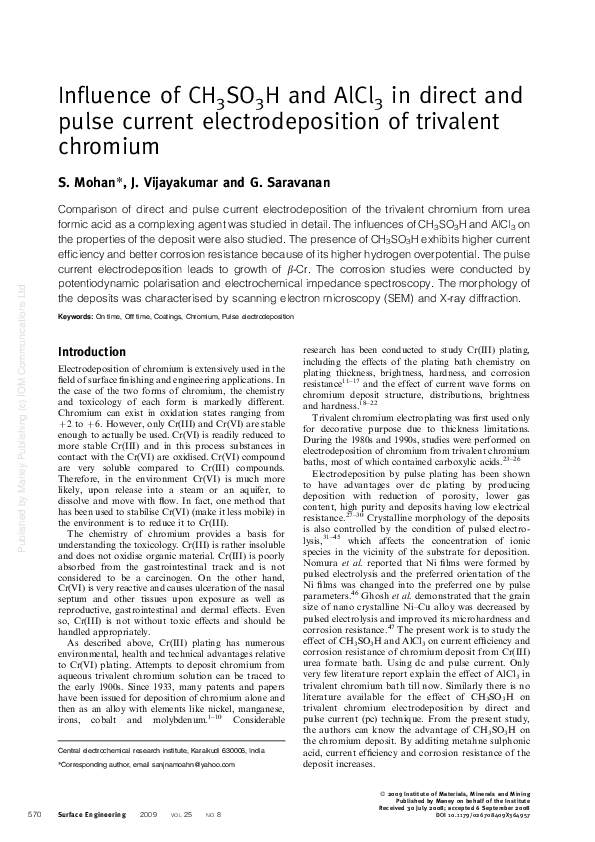 (PDF) Influence of CH3SO3H and AlCl3 in direct and pulse current ...