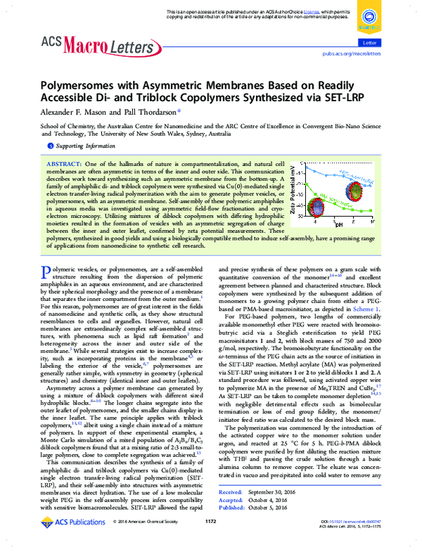 (PDF) Asymmetric Polymersomes from Di- and Triblock Copolymers