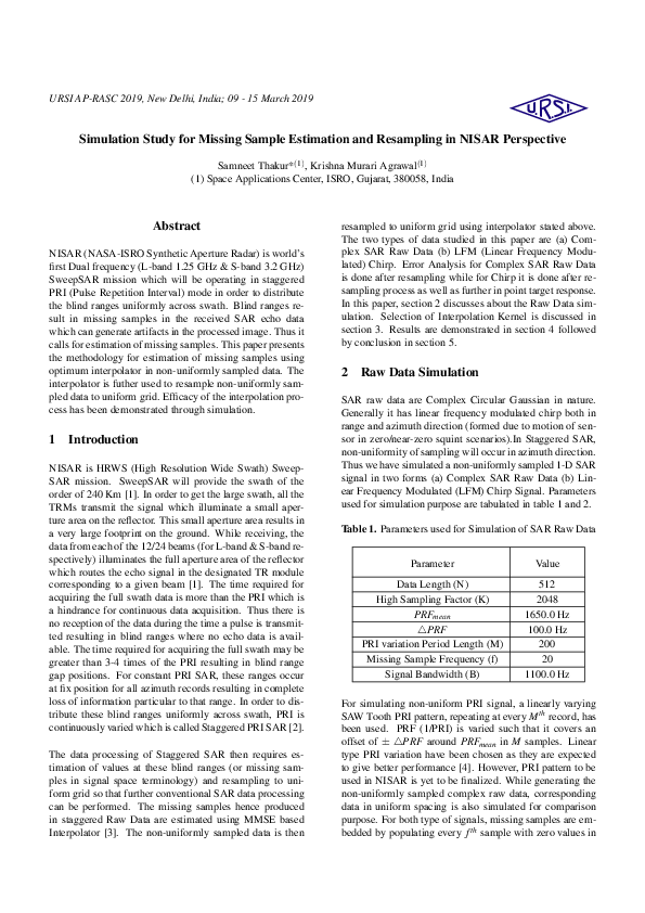(PDF) Simulation Study for Missing Sample Estimation and Resampling in NISAR Perspective ...