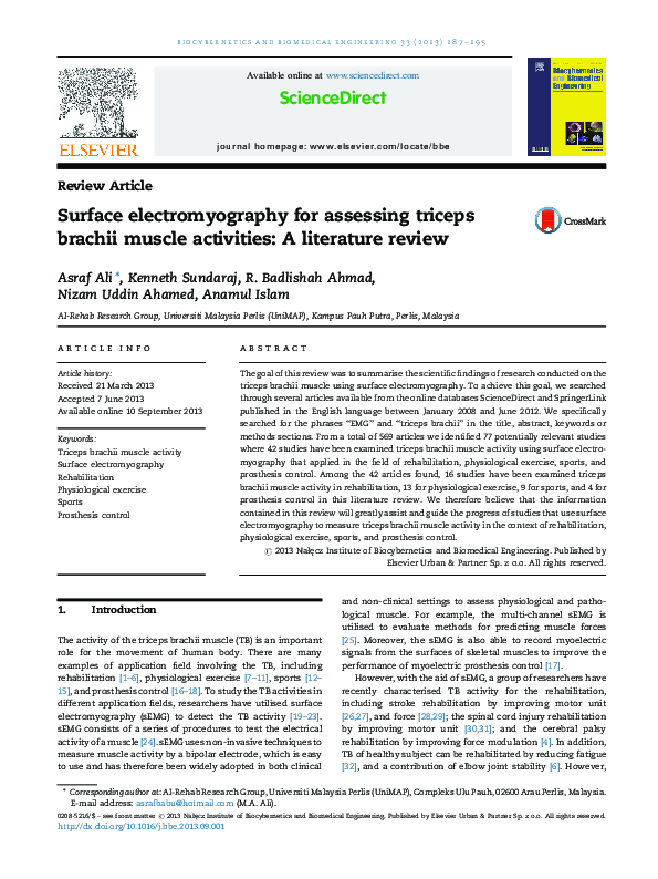 Pdf Surface Electromyography For Assessing Triceps Brachii Muscle