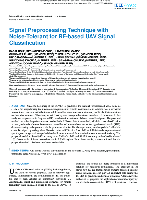 (PDF) Signal Preprocessing Technique with Noise-Tolerant for RF-based UAV Signal Classification