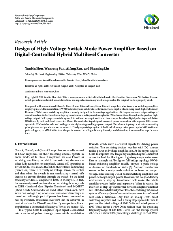 (PDF) Design of High-Voltage Switch-Mode Power Amplifier Based on Digital-Controlled Hybrid ...