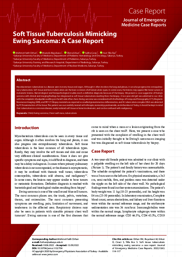 (PDF) Soft Tissue Tuberculosis Mimicking Ewing Sarcoma A Case Report