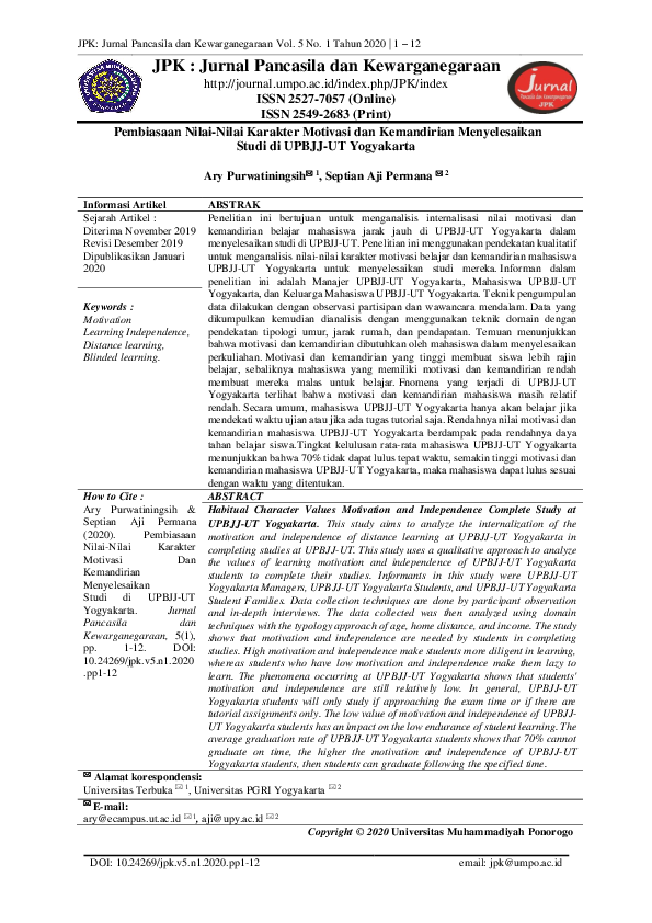 (PDF) Pembiasaan Nilai-Nilai Karakter Motivasi dan Kemandirian ...