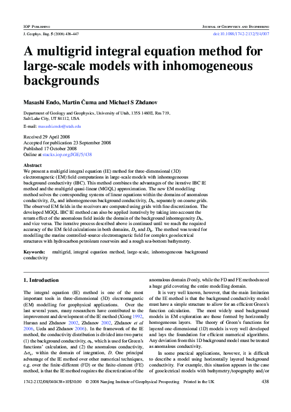 (PDF) A multigrid integral equation method for large-scale models with inhomogeneous backgrounds