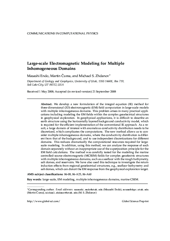 Pdf Large‐scale Electromagnetic Modeling For Multiple Inhomogeneous