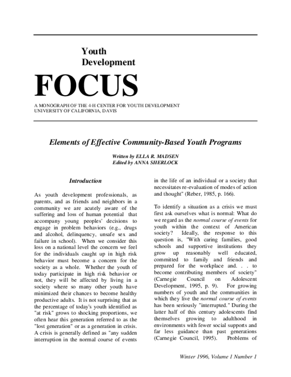(PDF) Elements of Effective Community-Based Youth Programs