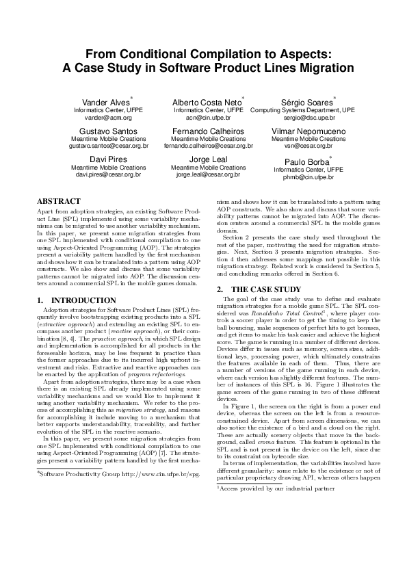 (PDF) Migrating Software Product Lines: From Compilation to Aspects