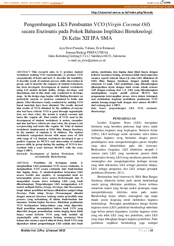 (PDF) Pengembangan LKS Pembuatan VCO (Virgin Coconut Oil) secara ...