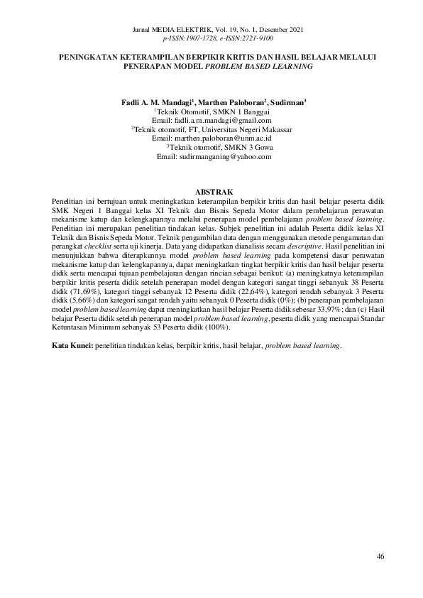 (PDF) Peningkatan Keterampilan Berpikir Kritis Dan Hasil Belajar Melalui Penerapan Model Problem ...