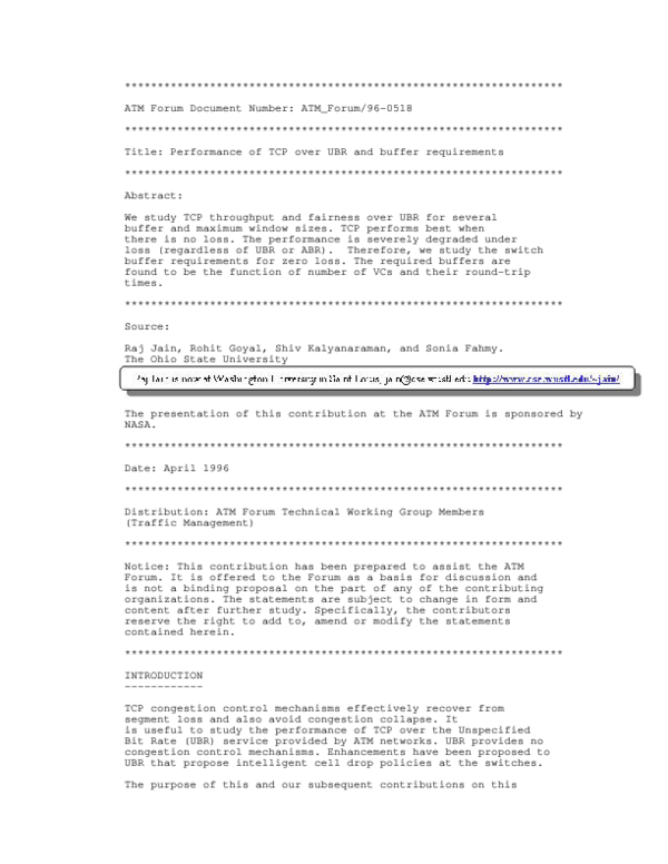 (PDF) ATM Forum Document Number: ATM_Forum/96-0518 Title: Performance of TCP over UBR and buffer ...