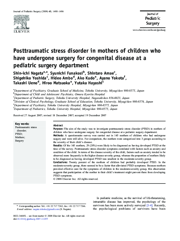 (PDF) Posttraumatic stress disorder in mothers of children who have ...