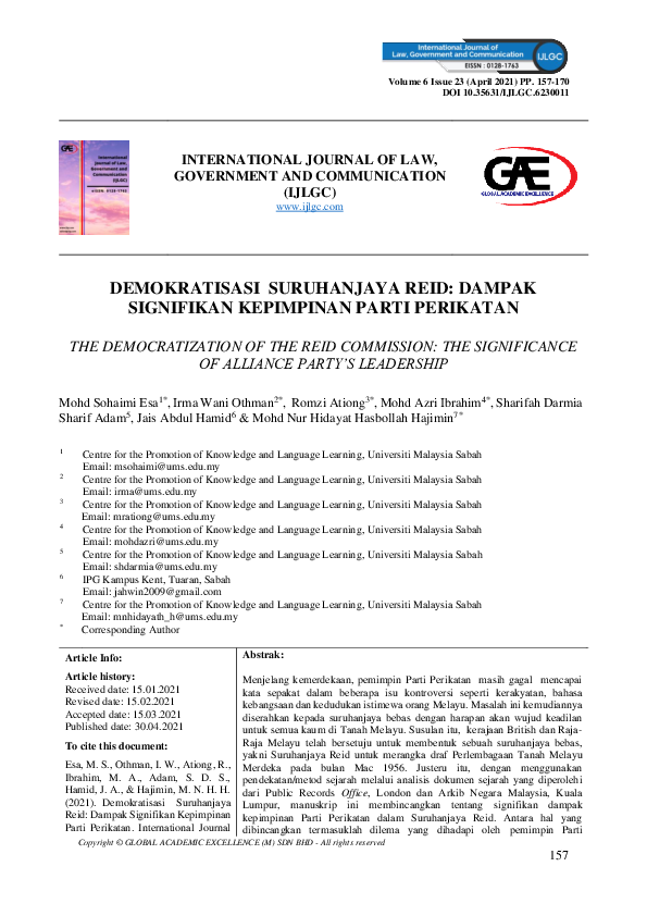 (PDF) The Democratization of the Reid Commission: The Significance of ...