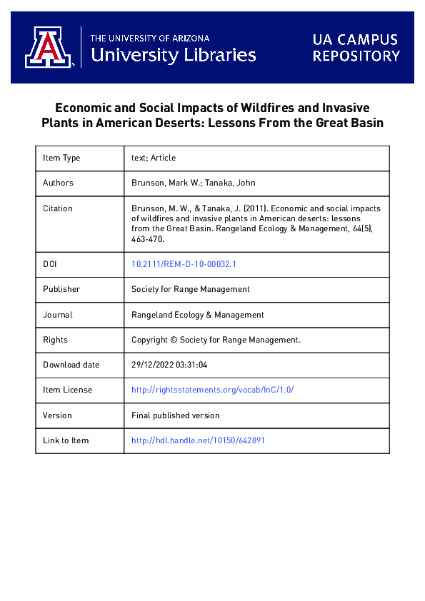 (PDF) Economic and Social Impacts of Wildfires and Invasive Plants in ...