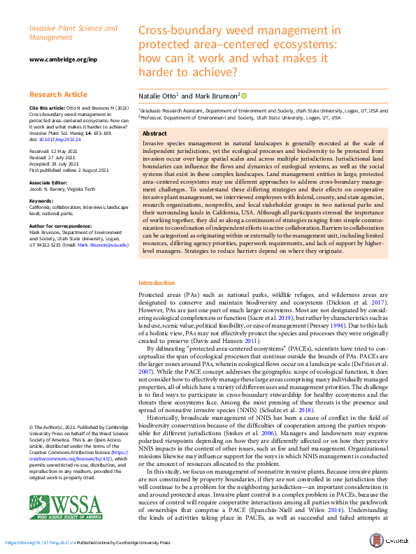 (PDF) Cross-Boundary Weed Management in Protected Area-Centered ...