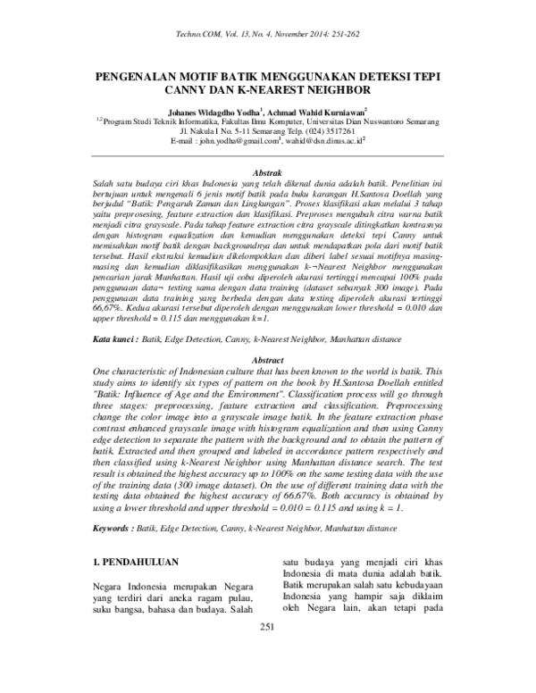 (PDF) Pengenalan Motif Batik Menggunakan Deteksi Tepi Canny Dan K-Nearest Neighbor