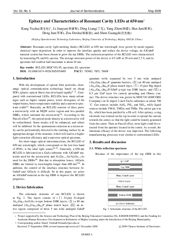 (PDF) Epitaxy and Characteristics of Resonant Cavity LEDs at 650 nm