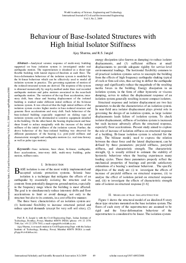 (PDF) Behaviour Of Base-Isolated Structures With High Initial Isolator Stiffness
