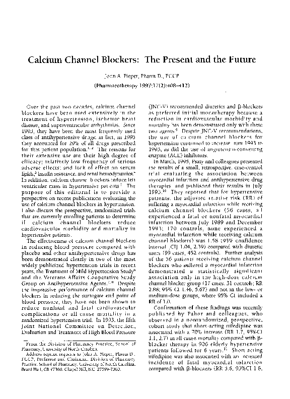 (PDF) Calcium Channel Blockers: The Present and the Future