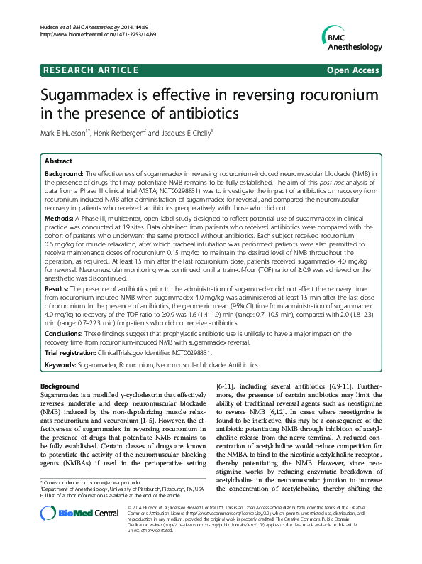 (PDF) Sugammadex is effective in reversing rocuronium in the presence ...