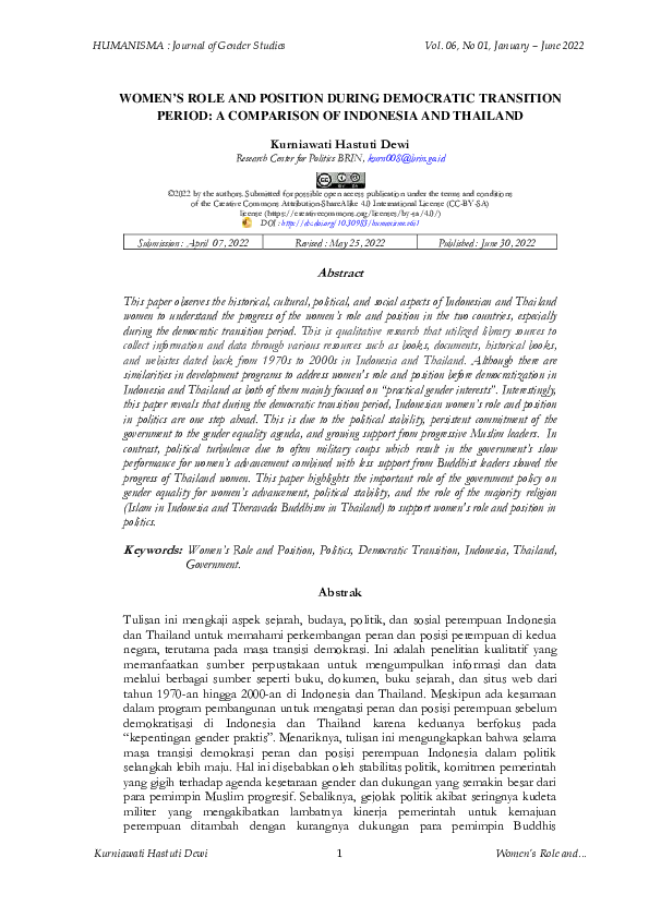 (PDF) WOMEN'S ROLE AND POSITION DURING DEMOCRATIC TRANSITION PERIOD: A ...