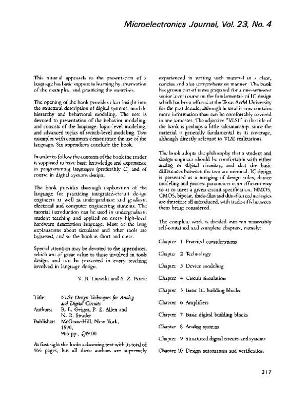 (PDF) VLSI design techniques for analog and digital circuits