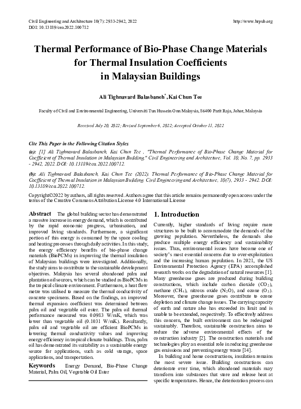 (PDF) Thermal Performance of Bio-Phase Change Materials for Thermal ...
