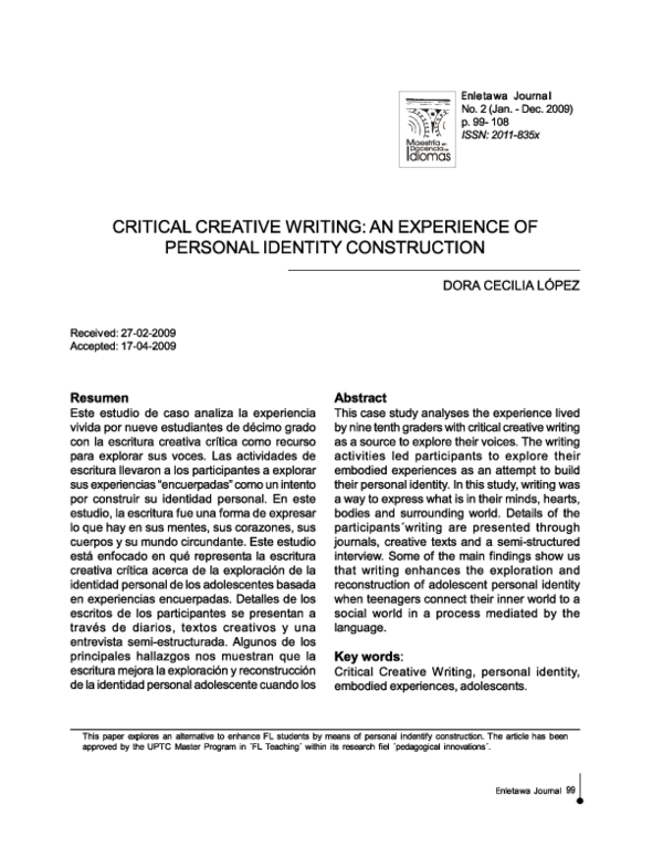 (PDF) Critical Creative Writing: An Experience of Personal Identity ...