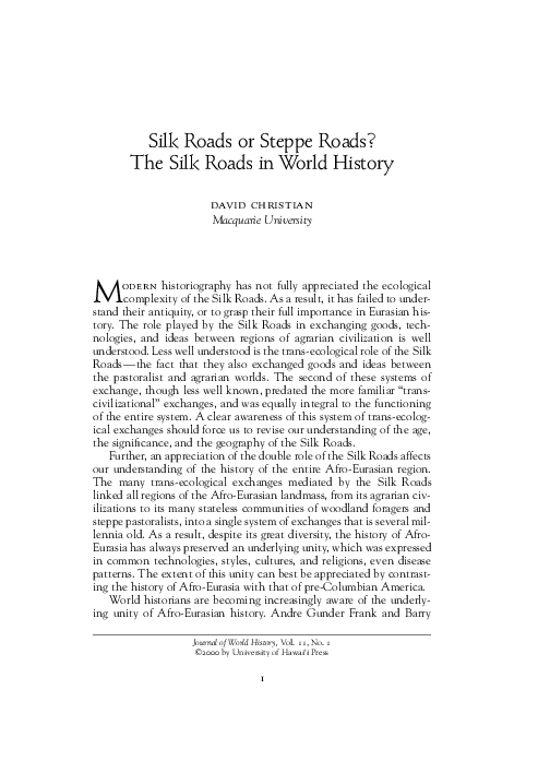 (PDF) Silk Roads or Steppe Roads? The Silk Roads in World History
