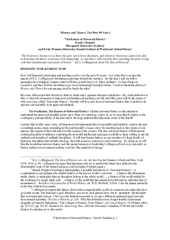 (PDF) The Return of Universal History