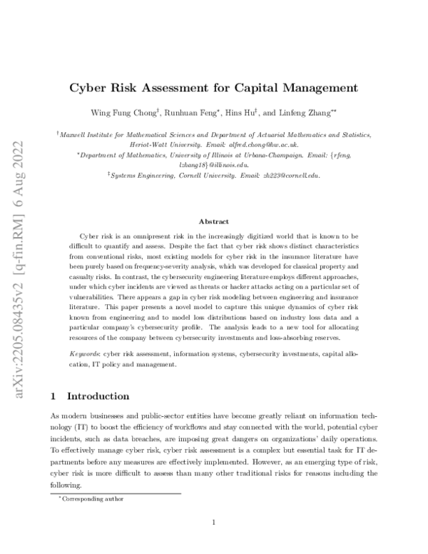 (PDF) Cyber Risk Assessment for Capital Management
