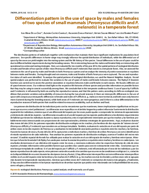 (PDF) Differentiation pattern in the use of space by males and females of two species of small ...