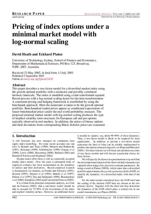(PDF) Pricing of index options under a minimal market model with log ...