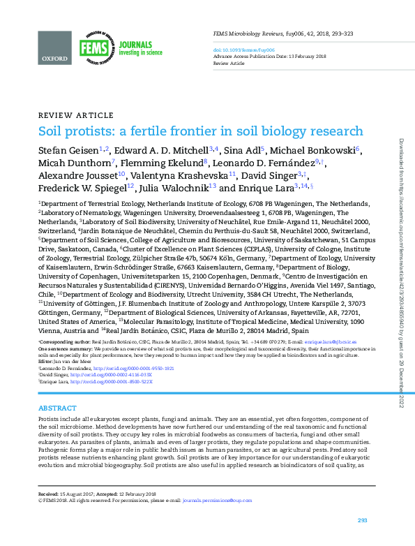 (PDF) Soil protists: a fertile frontier in soil biology research
