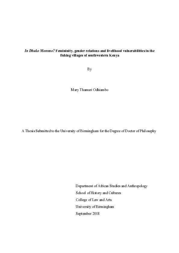 (PDF) In dhako moromo? : femininity, gender relations and livelihood ...