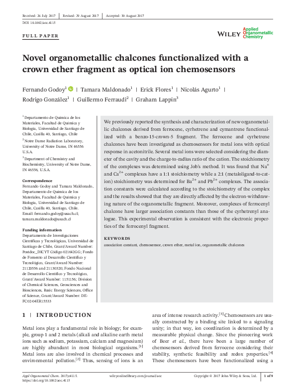 (PDF) Novel organometallic chalcones functionalized with a crown ether ...