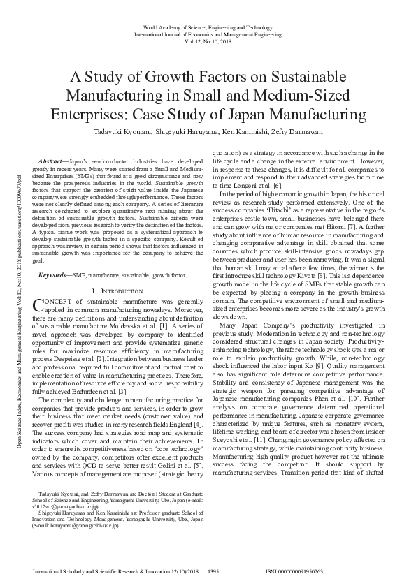 (PDF) A Study Of Growth Factors On Sustainable Manufacturing In Small ...