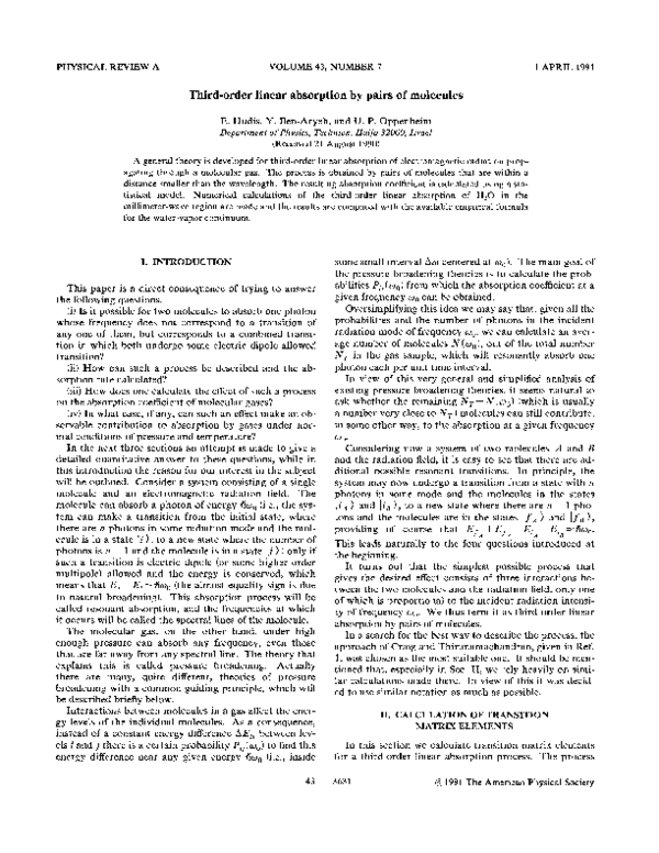 (PDF) Third-order linear absorption by pairs of molecules