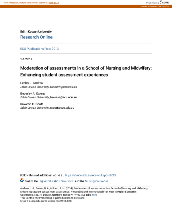(PDF) Moderation of assessments in a School of Nursing and Midwifery ...