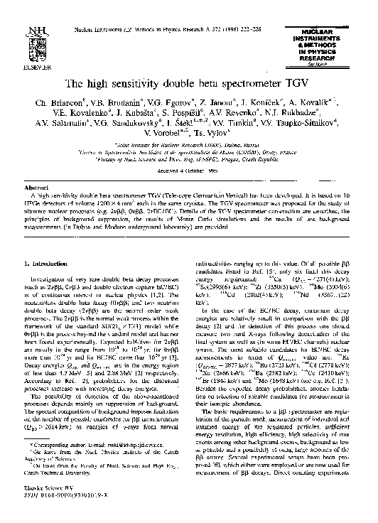 (PDF) The high sensitivity double beta spectrometer TGV