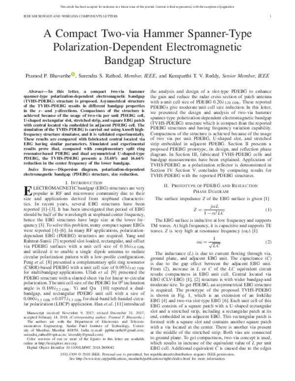 (PDF) A Compact Two-via Hammer Spanner-Type Polarization-Dependent Electromagnetic Bandgap Structure
