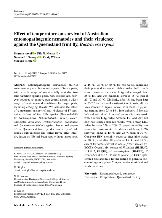 (PDF) Effect of temperature on survival of Australian entomopathogenic nematodes and their ...