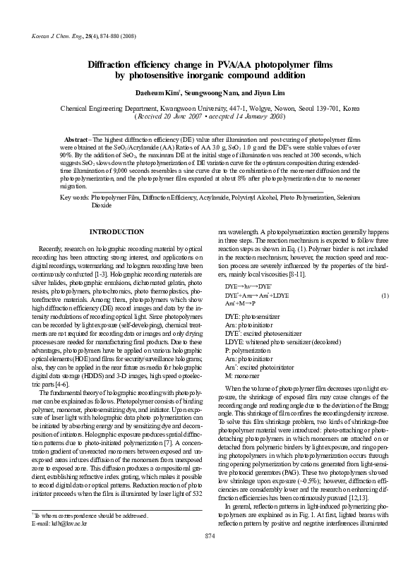 (PDF) Diffraction efficiency change in PVA/AA photopolymer films by ...