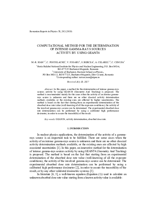 (PDF) Computational Method for the Determination of Intense Gamma-Rays Sources Activity by Using ...