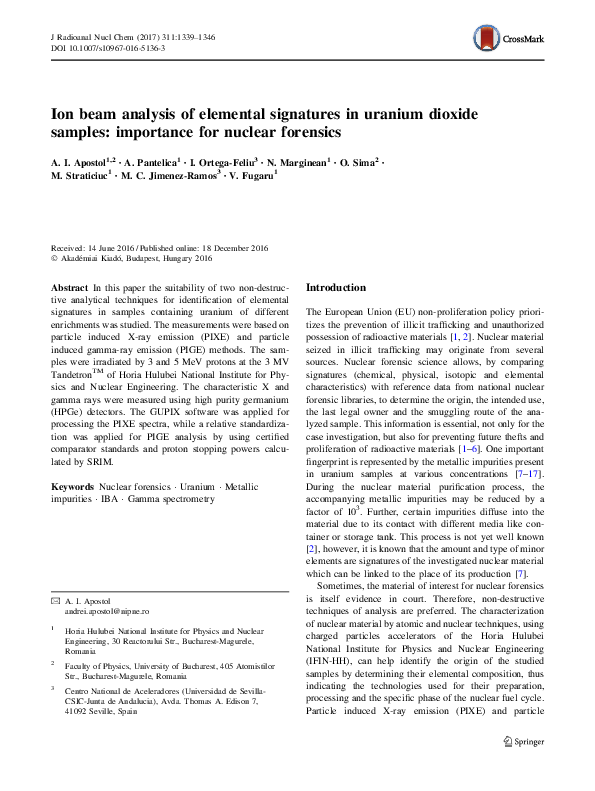 (PDF) Ion beam analysis of elemental signatures in uranium dioxide ...